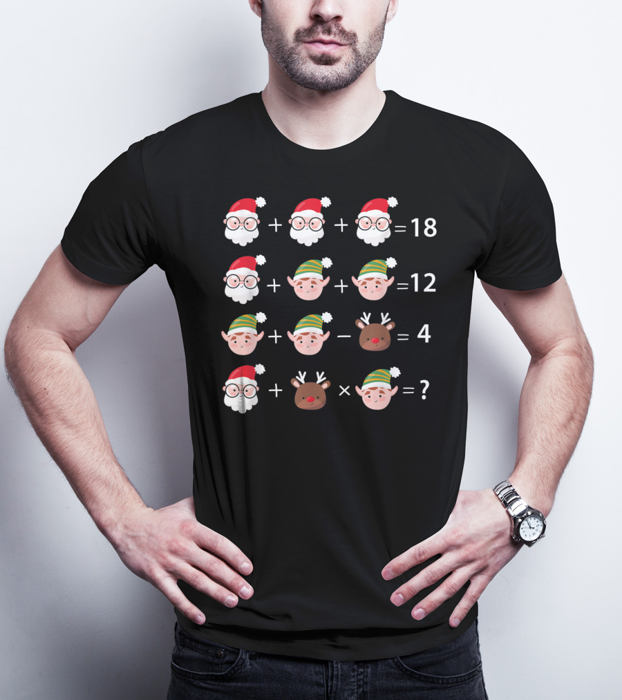 Christmas Math Quiz Santa Claus Elf Reindeer Equation T-Shirt