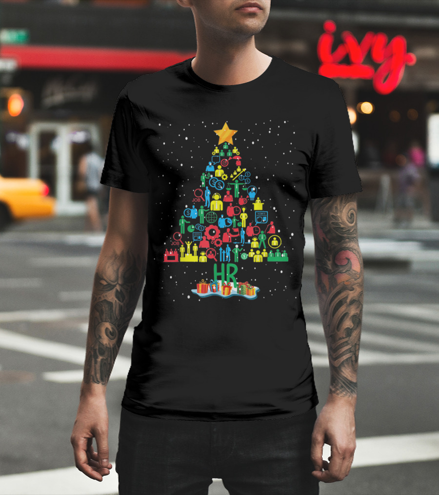 HR Christmas Tree With Job And People Icons T-Shirt