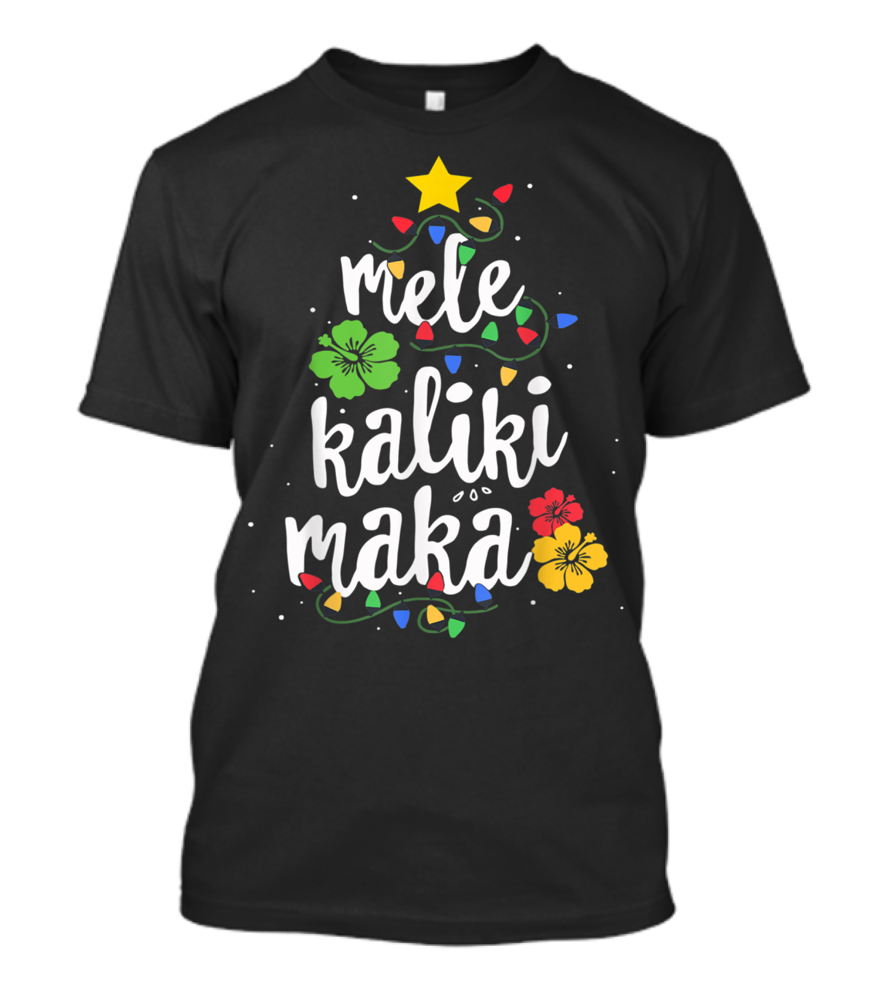 Mele Kalikimaka Christmas Tree Lights Hibiscus Tropical T-Shirt