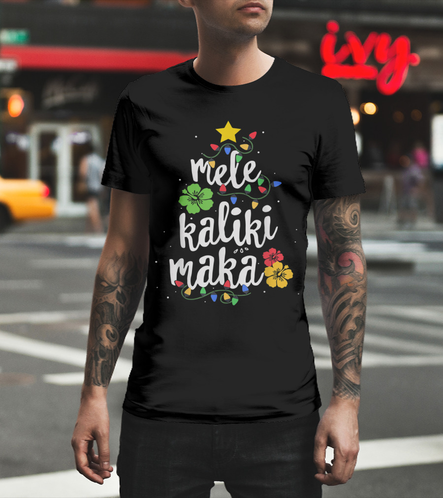 Mele Kalikimaka Christmas Tree Lights Hibiscus Tropical T-Shirt