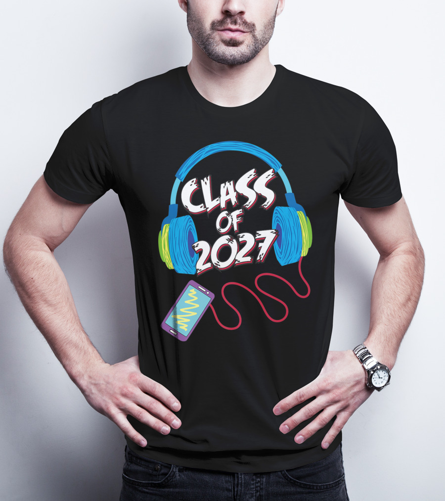 Class Of 2027 Headphones Smartphone 5th Grade Boy Girl T-Shirt