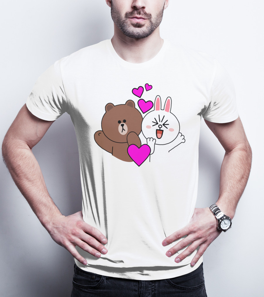 Brown Bear Cony Bunny Rabbit With Hearts Love T-Shirt