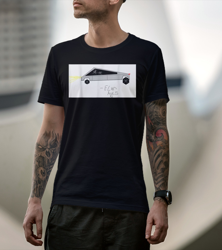 Cyber Futuristic Truck Drawing By Elon Age 5 Child Auto T-Shirt