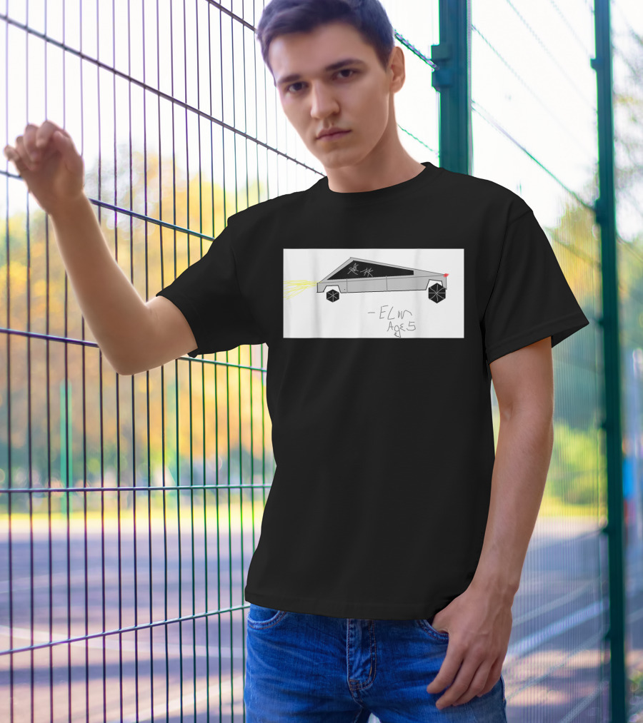 Cyber Futuristic Truck Drawing By Elon Age 5 Child Auto T-Shirt