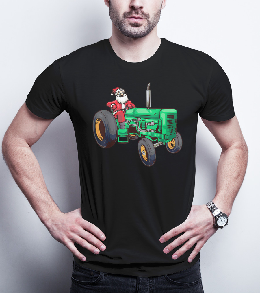 Santa Claus Riding Green Farm Tractor T-Shirt