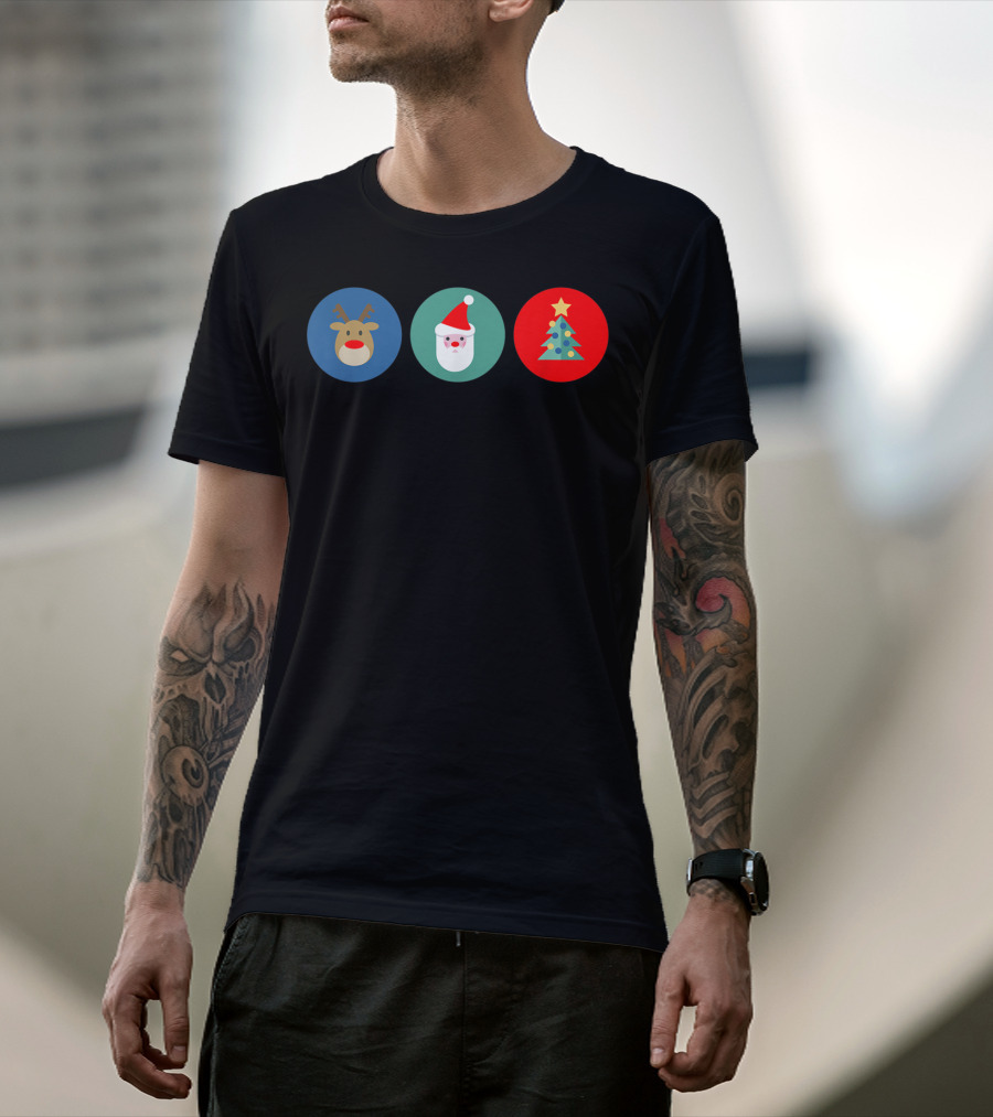Festive Bright Colorful Reindeer Santa Tree Christmas Icons T-Shirt