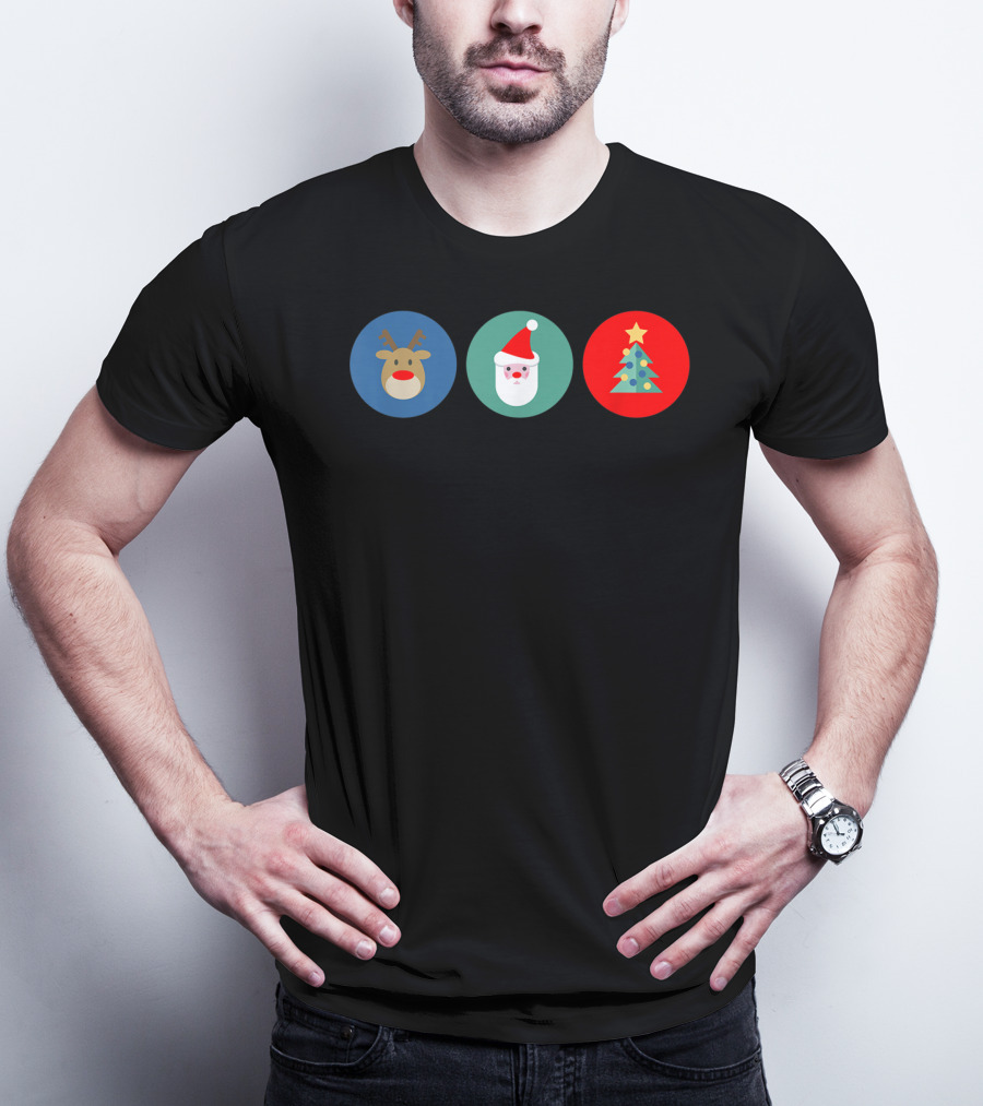 Festive Bright Colorful Reindeer Santa Tree Christmas Icons T-Shirt