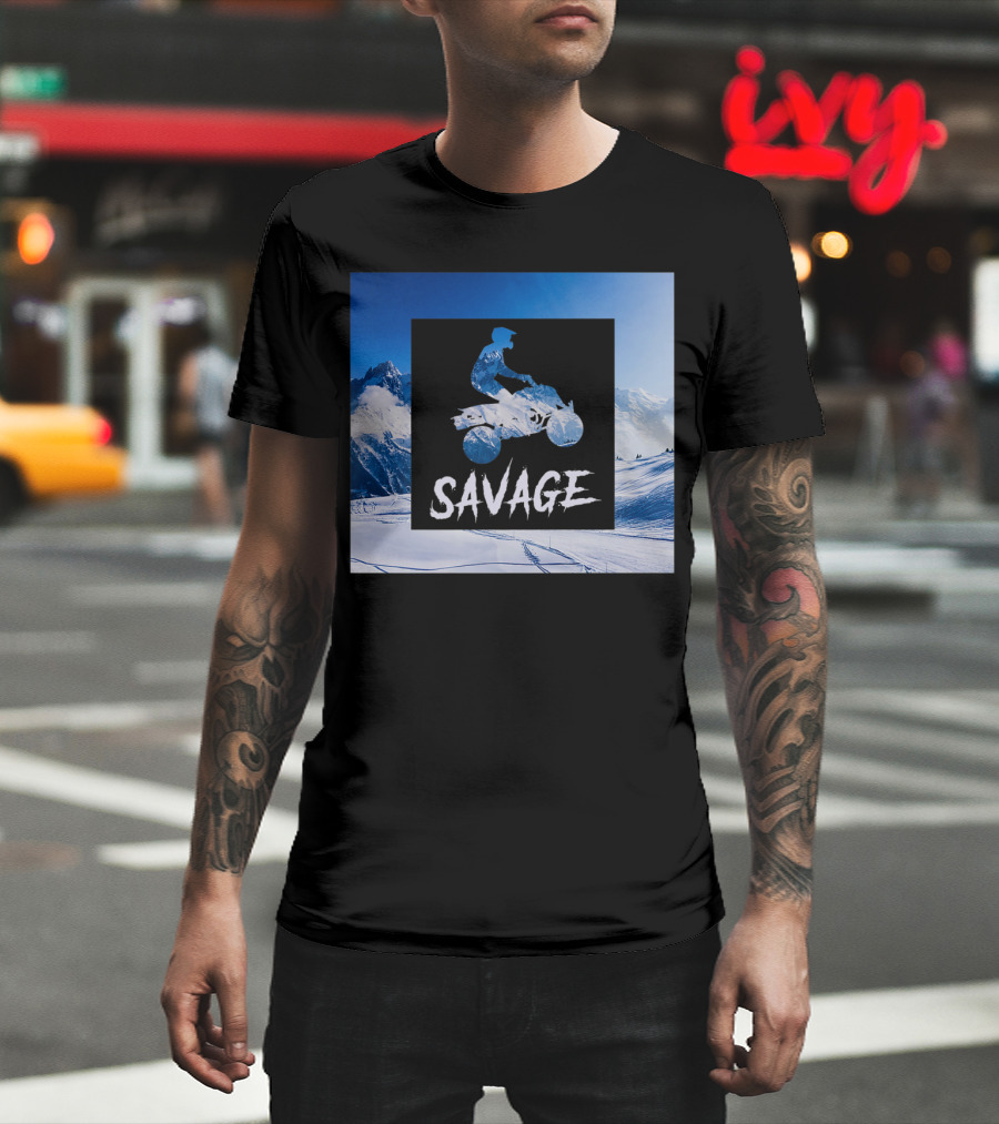 Savage Quad Bike Adventure 4Wheeler ATV In Snowy Mountains T-Shirt