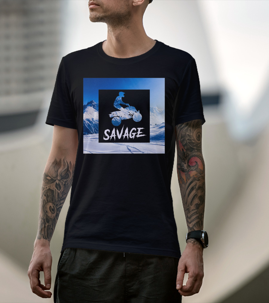 Savage Quad Bike Adventure 4Wheeler ATV In Snowy Mountains T-Shirt