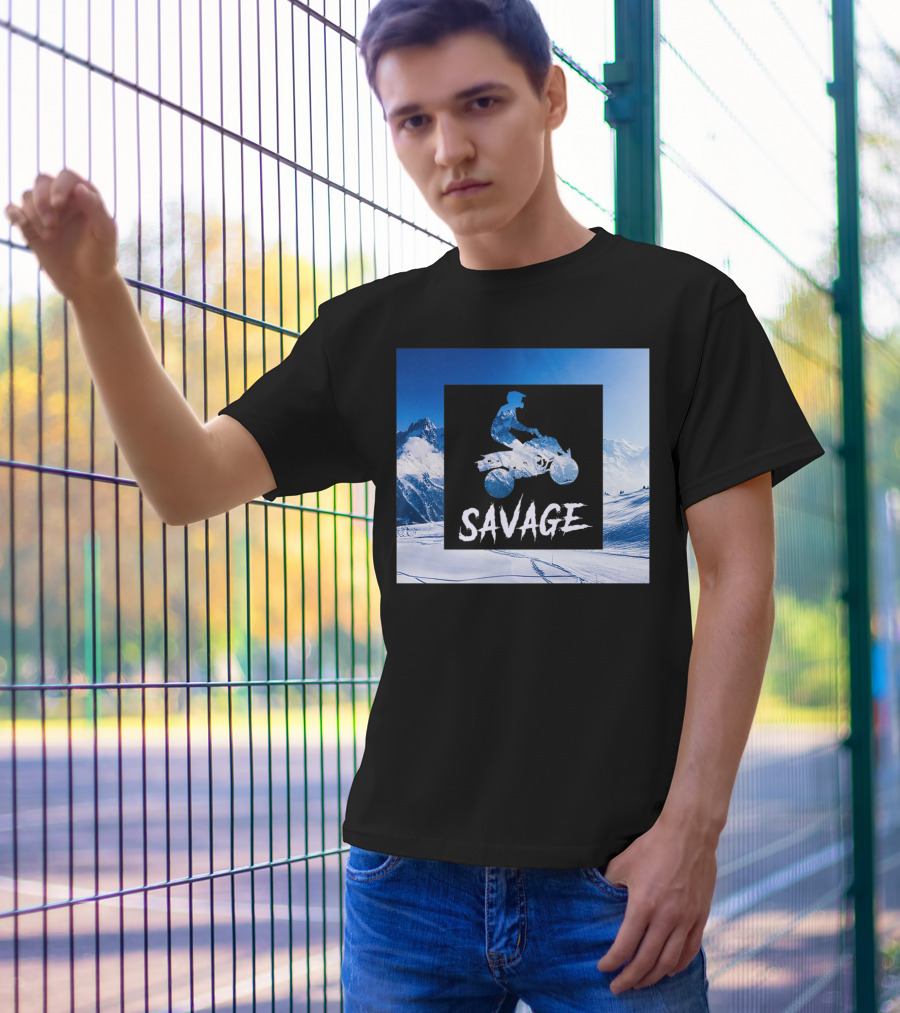 Savage Quad Bike Adventure 4Wheeler ATV In Snowy Mountains T-Shirt
