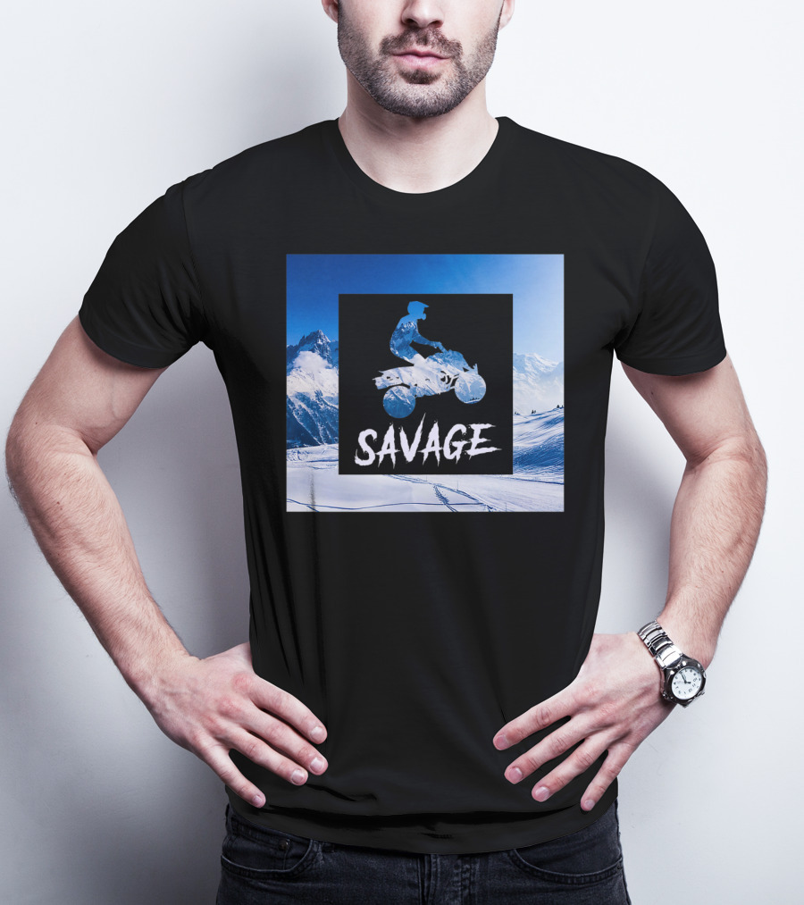 Savage Quad Bike Adventure 4Wheeler ATV In Snowy Mountains T-Shirt