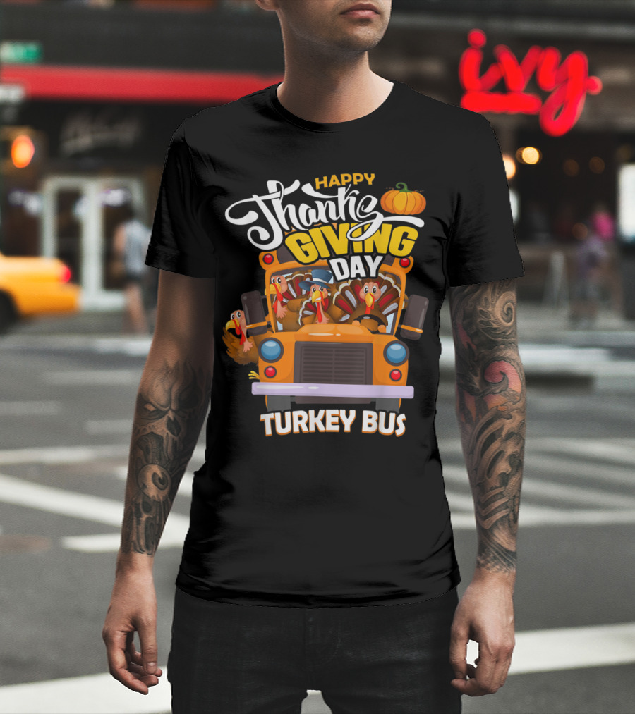 Happy Thanksgiving Day Turkey Bus T-Shirt