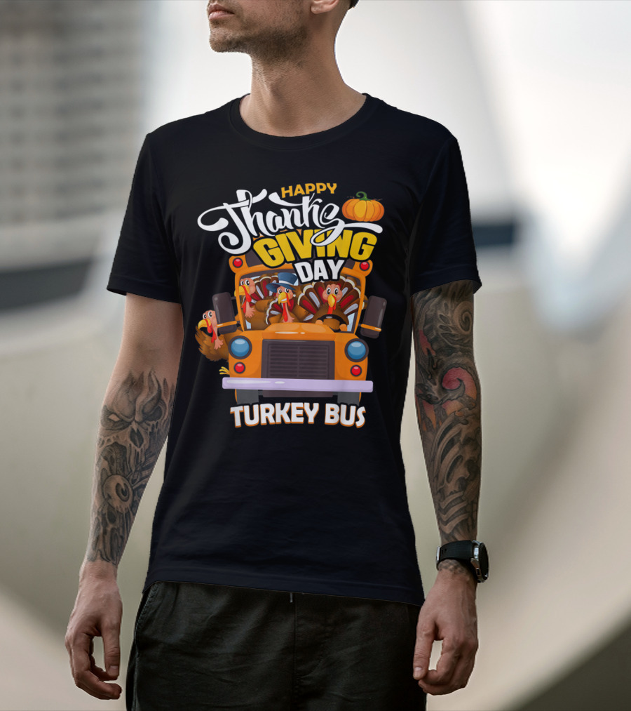 Happy Thanksgiving Day Turkey Bus T-Shirt