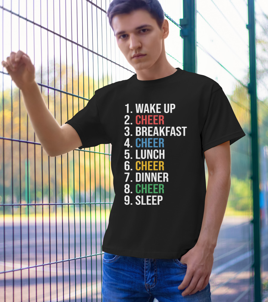 Cheerleading Schedule Wake Up Cheer Eat Cheer Sleep Routine T-Shirt