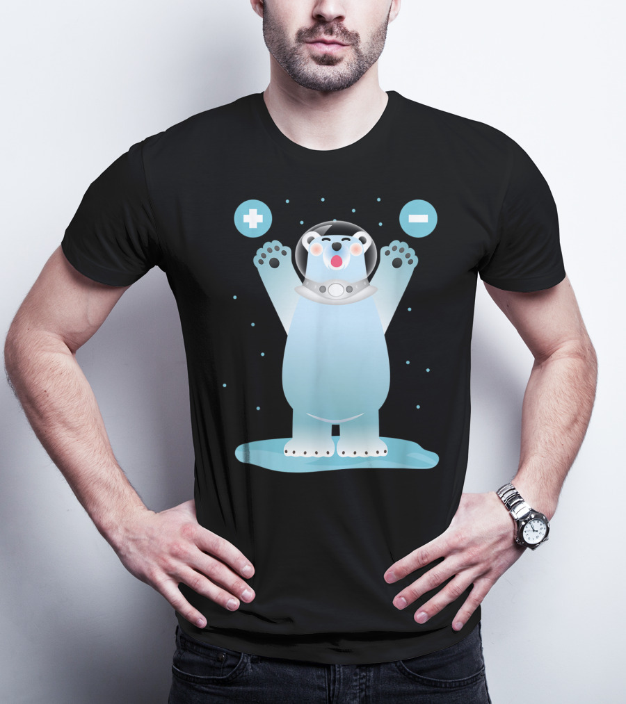 Funny Polar Bear In Space Helmet With Plus And Minus Chemistry Symbols T-Shirt