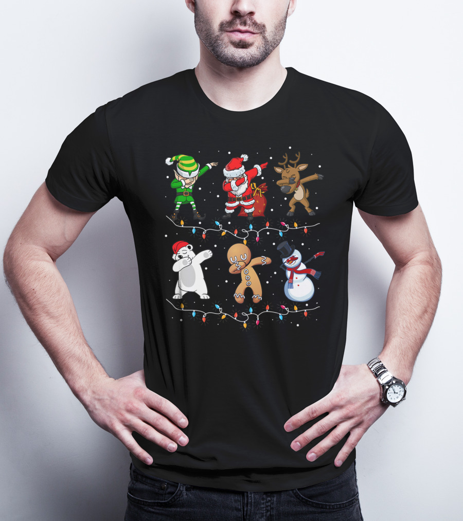 Funny Dabbing Santa Elf Reindeer Polar Bear Gingerbread Snowman T-Shirt