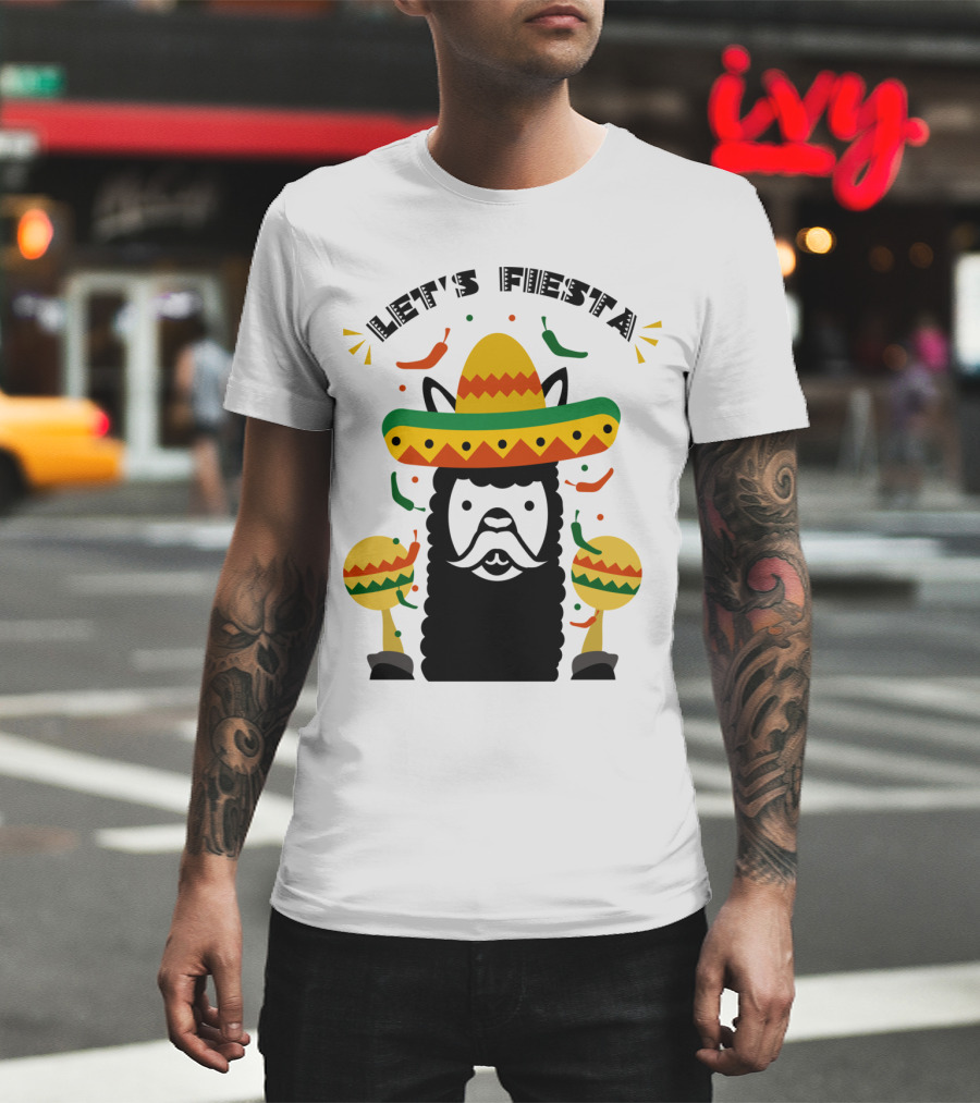 Funny Llama Let's Fiesta Sombrero And Maracas Party T-Shirt