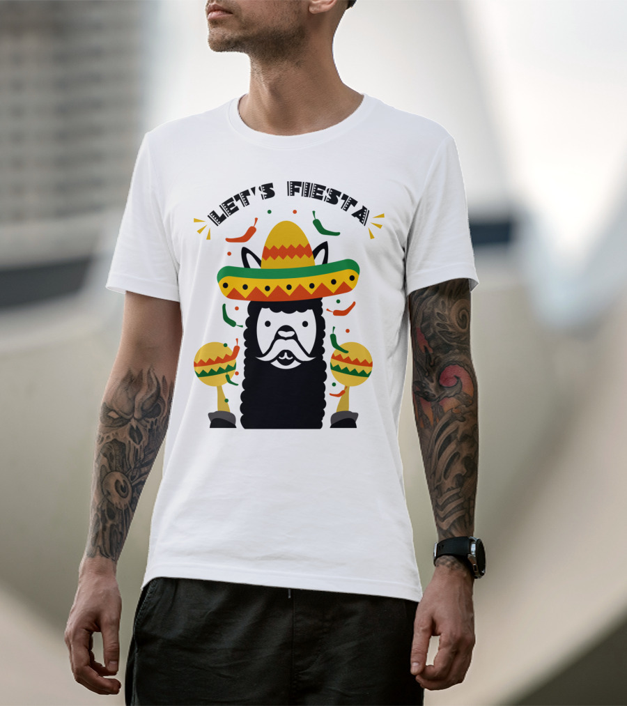 Funny Llama Let's Fiesta Sombrero And Maracas Party T-Shirt