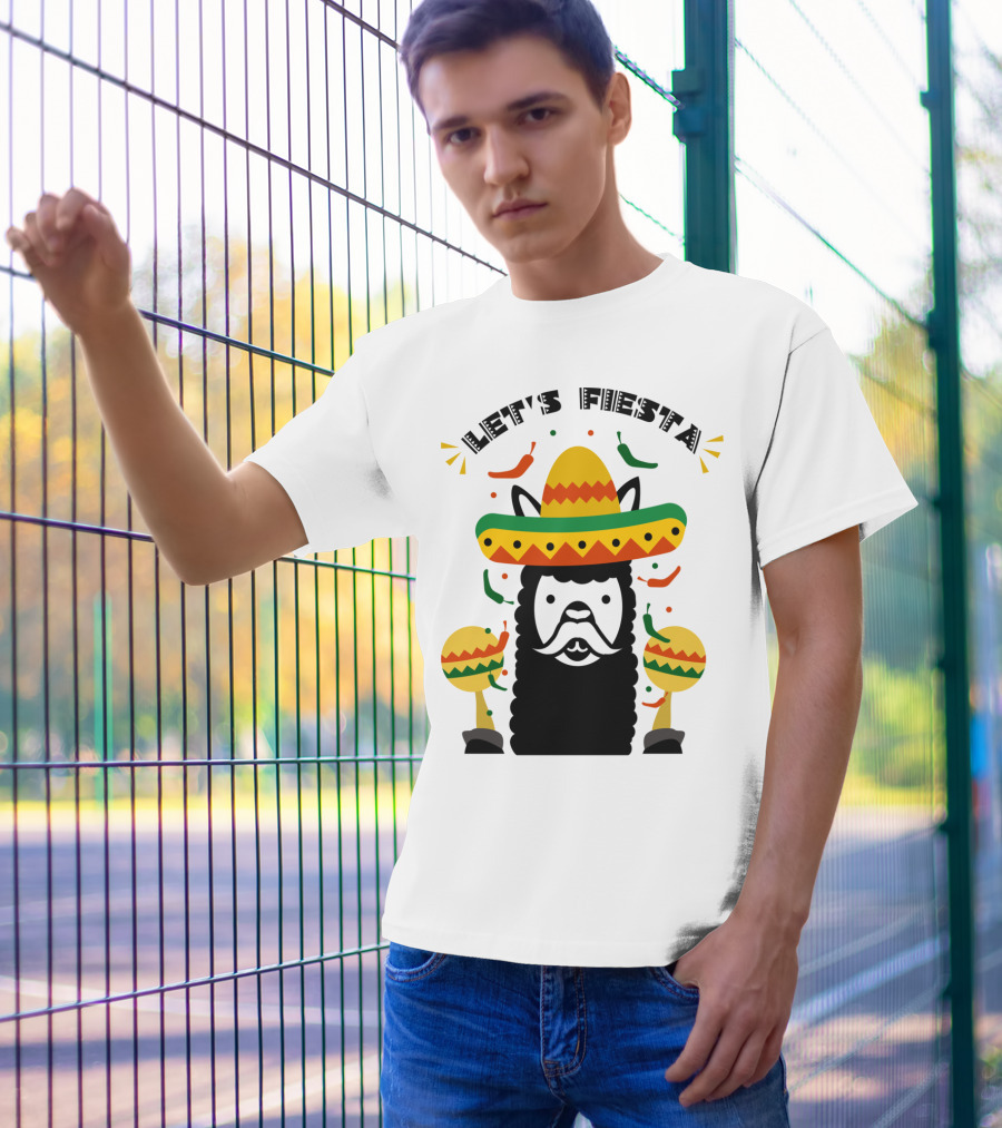 Funny Llama Let's Fiesta Sombrero And Maracas Party T-Shirt