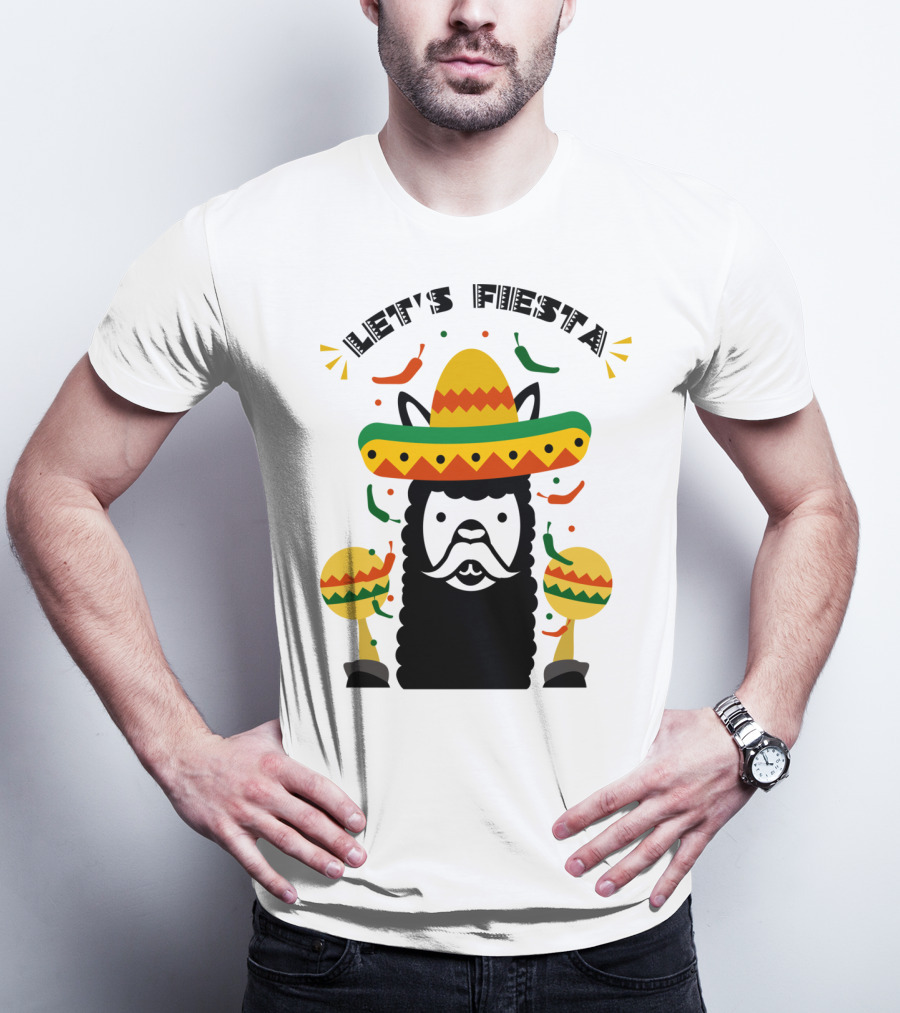 Funny Llama Let's Fiesta Sombrero And Maracas Party T-Shirt