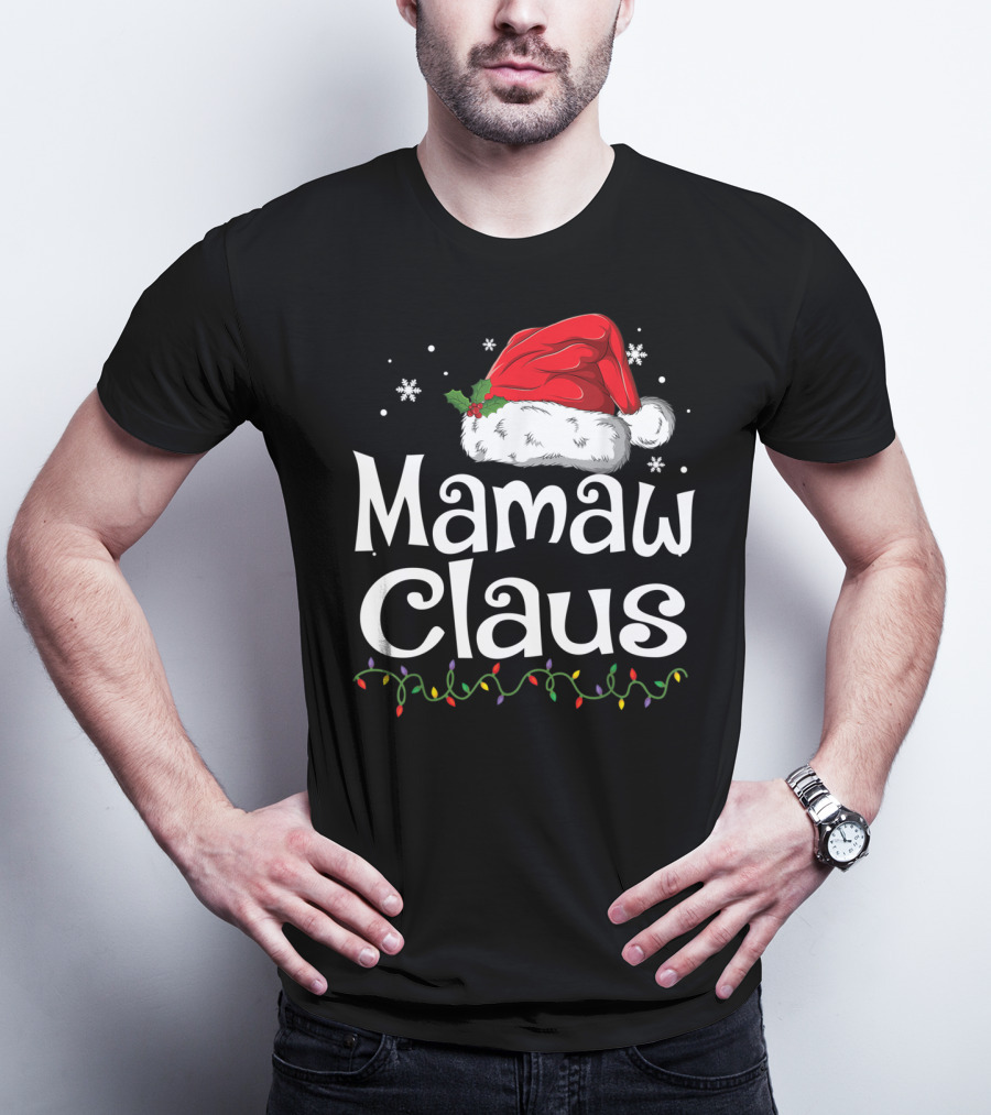 Mamaw Claus Santa Christmas Lights Snowflakes T-Shirt