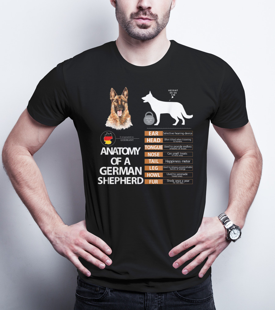 Anatomy Of A German Shepherd Ear Head Tongue Nose Tail Leg Howl Fur T-Shirt
