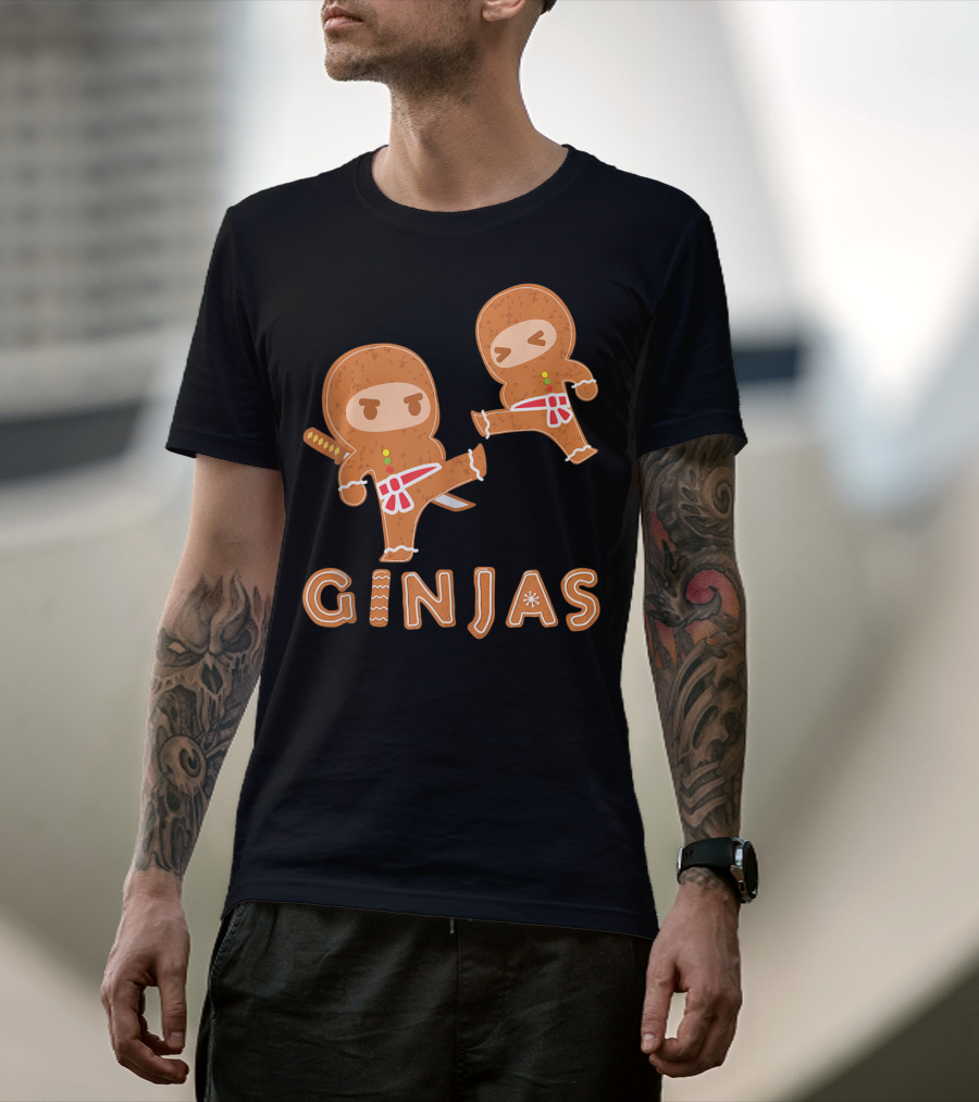 Ginjas Gingerbread Ninja Character Kung Fu Kicks T-Shirt