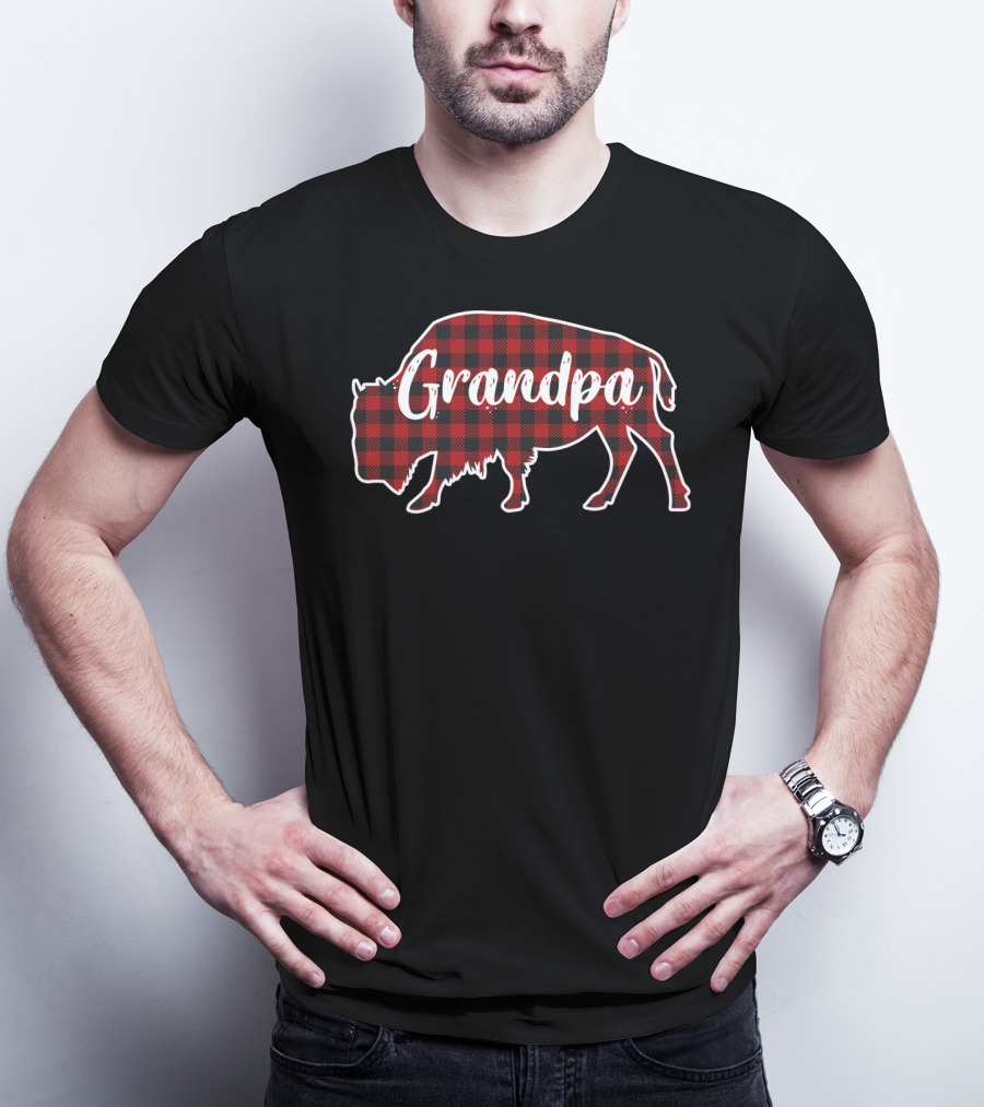 Grandpa Buffalo Bison Red Plaid T-Shirt