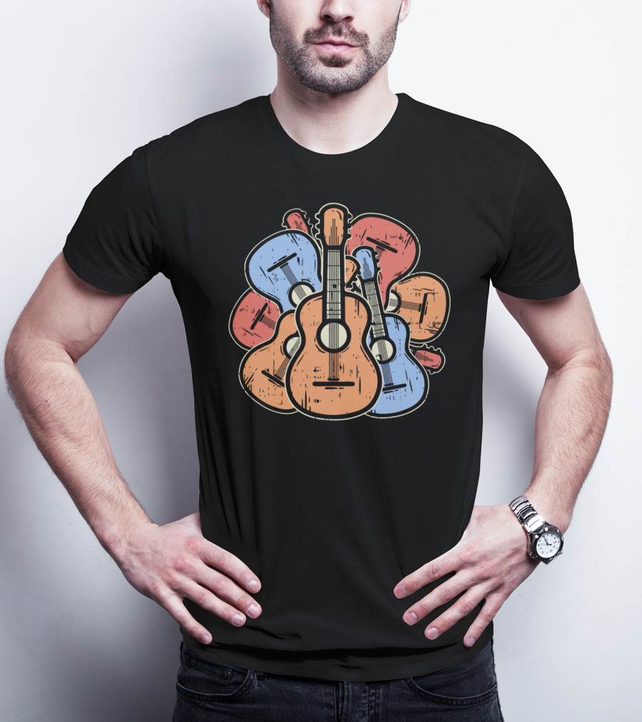 Colorful Guitars And Ukuleles Funny Guitarist Musician T-Shirt
