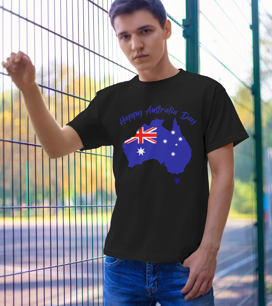 Happy Australia Day Map With Australian Flag And Stars T-Shirt