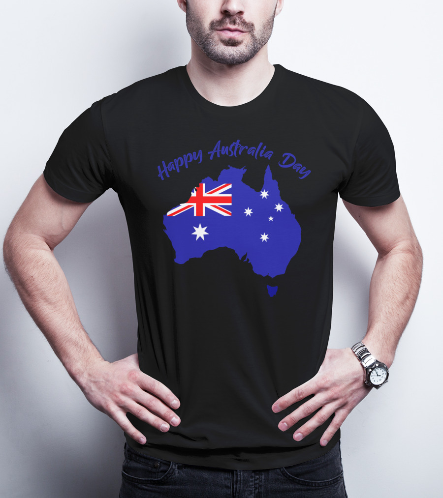 Happy Australia Day Map With Australian Flag And Stars T-Shirt
