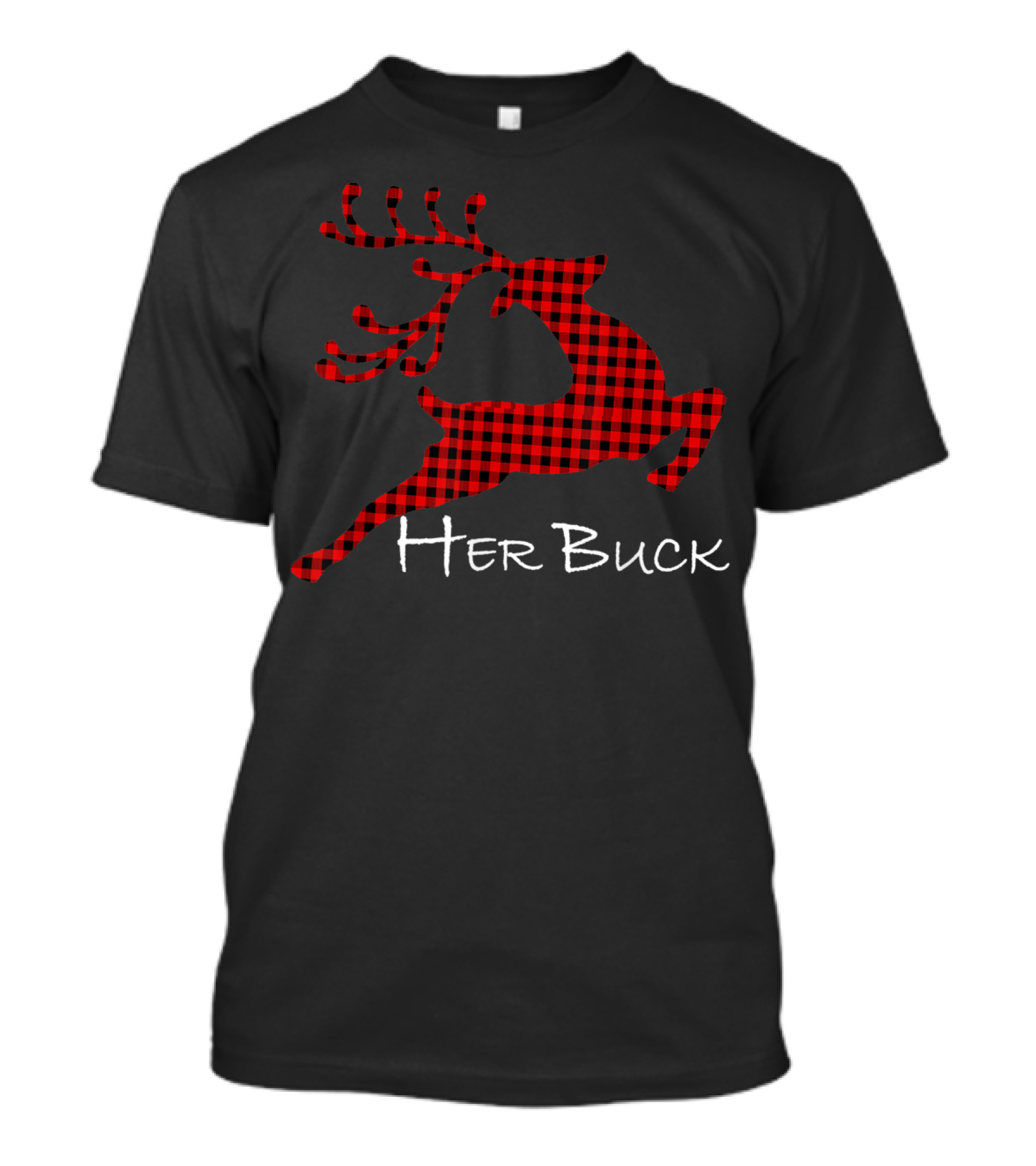 Her Buck Red Plaid Reindeer Couples Matching T-Shirt