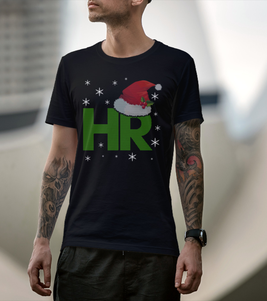 HR Santa Hat Human Resources Festive Christmas Snowflakes T-Shirt
