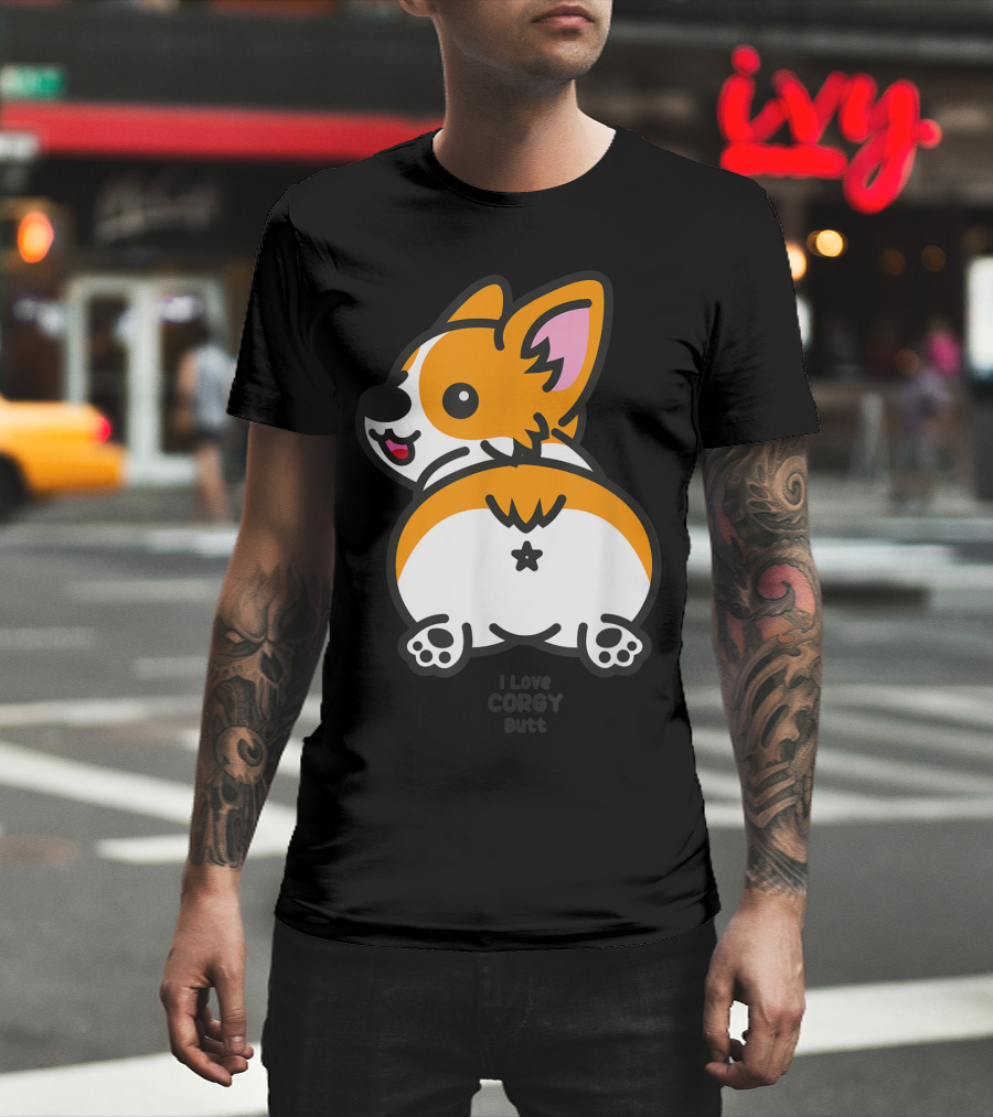 I Love Corgi Butt Playful Cartoon Dog T-Shirt