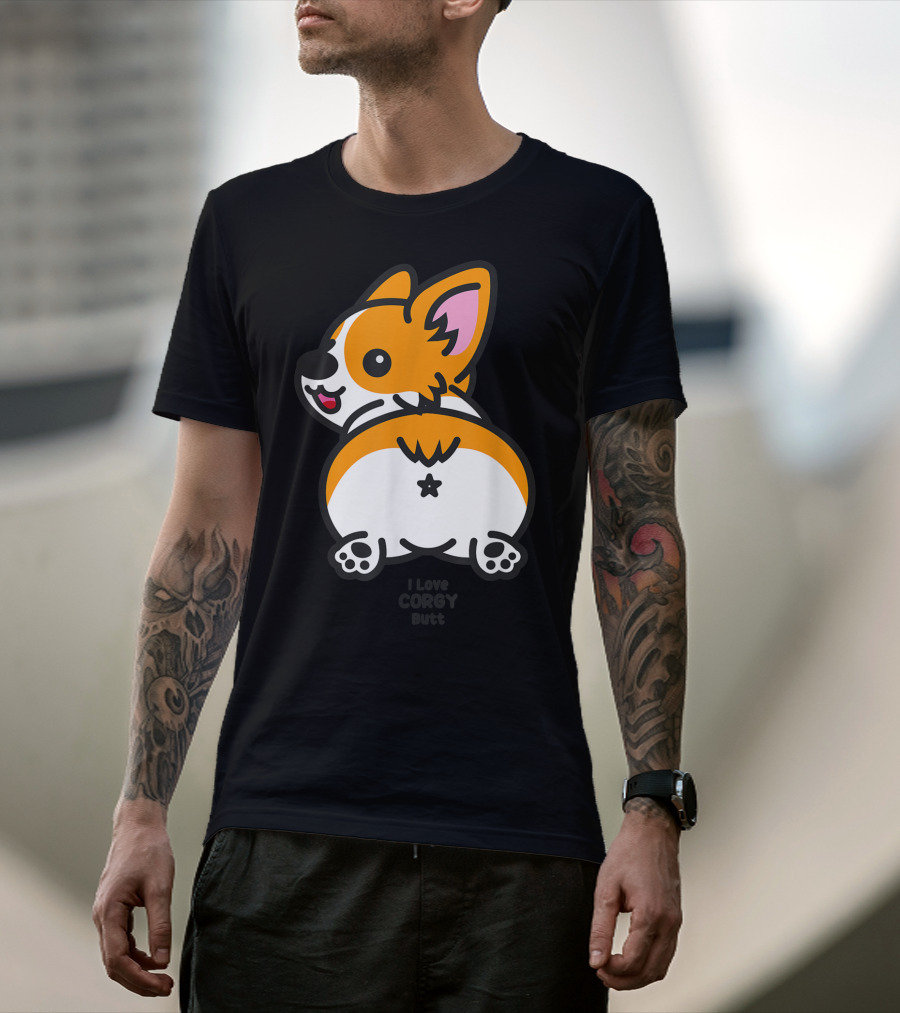 I Love Corgi Butt Playful Cartoon Dog T-Shirt