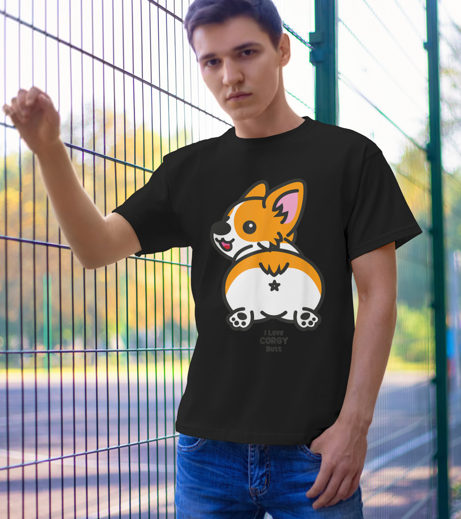 I Love Corgi Butt Playful Cartoon Dog T-Shirt