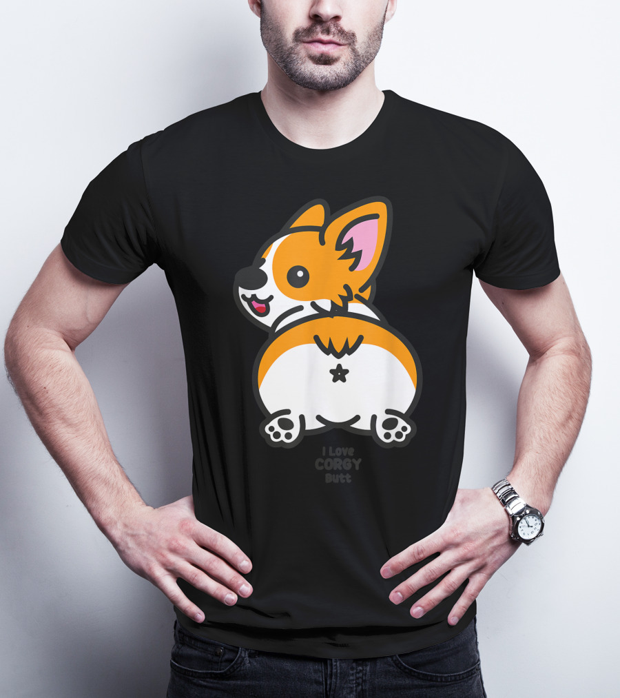 I Love Corgi Butt Playful Cartoon Dog T-Shirt
