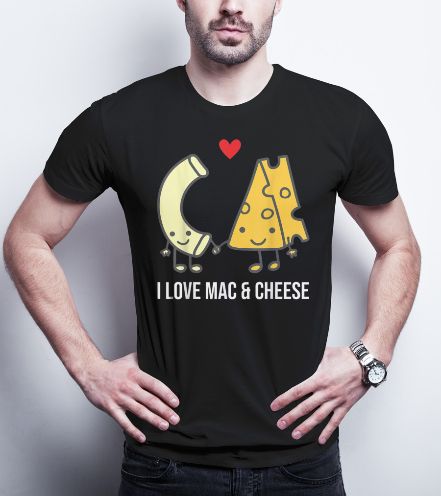 I Love Mac And Cheese Smiling Pasta And Cheese With Heart T-Shirt
