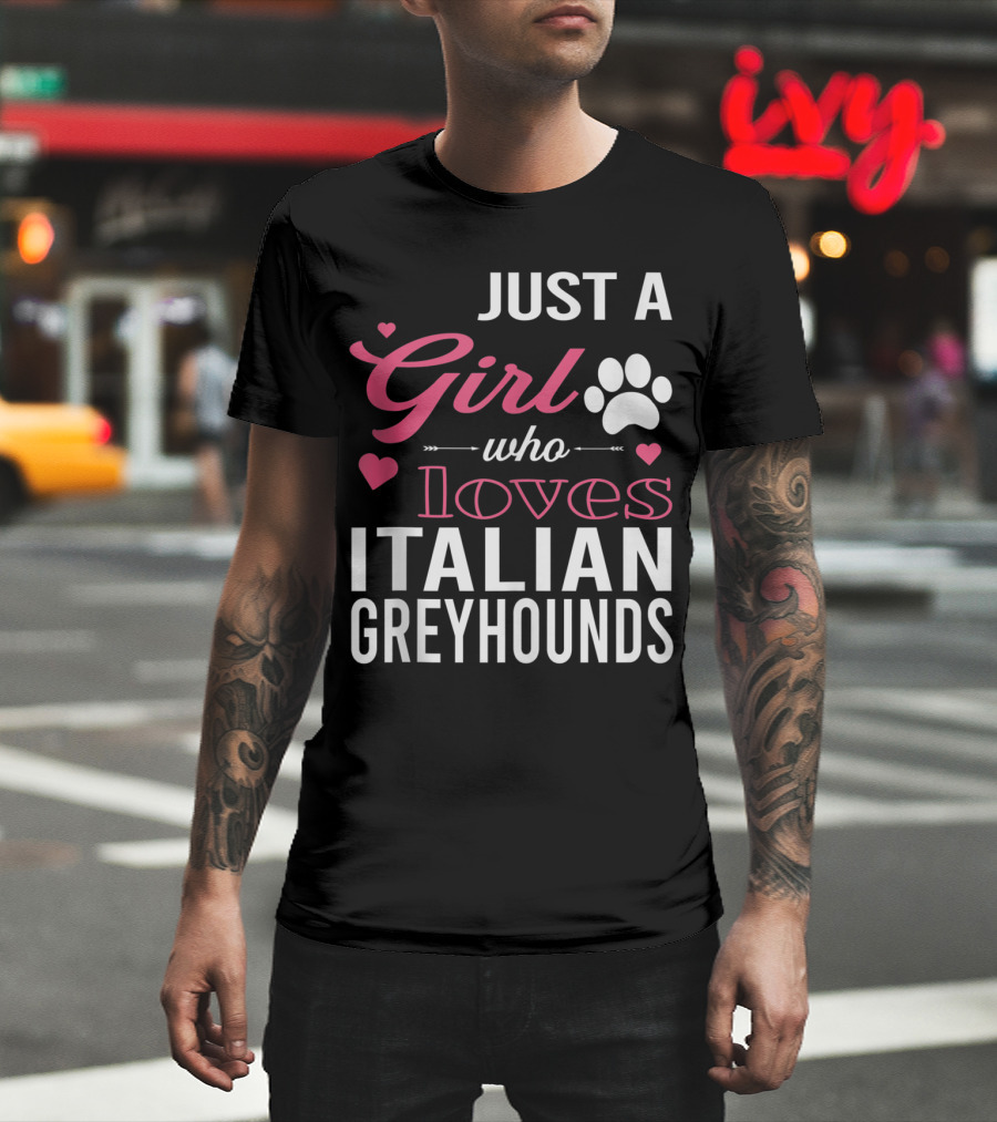 Just A Girl Who Loves Italian Greyhounds Paw Print Hearts T-Shirt