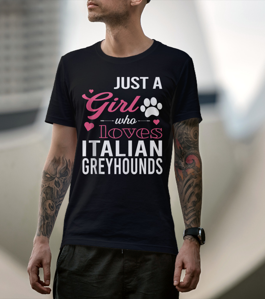Just A Girl Who Loves Italian Greyhounds Paw Print Hearts T-Shirt