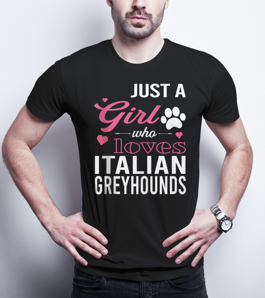 Just A Girl Who Loves Italian Greyhounds Paw Print Hearts T-Shirt