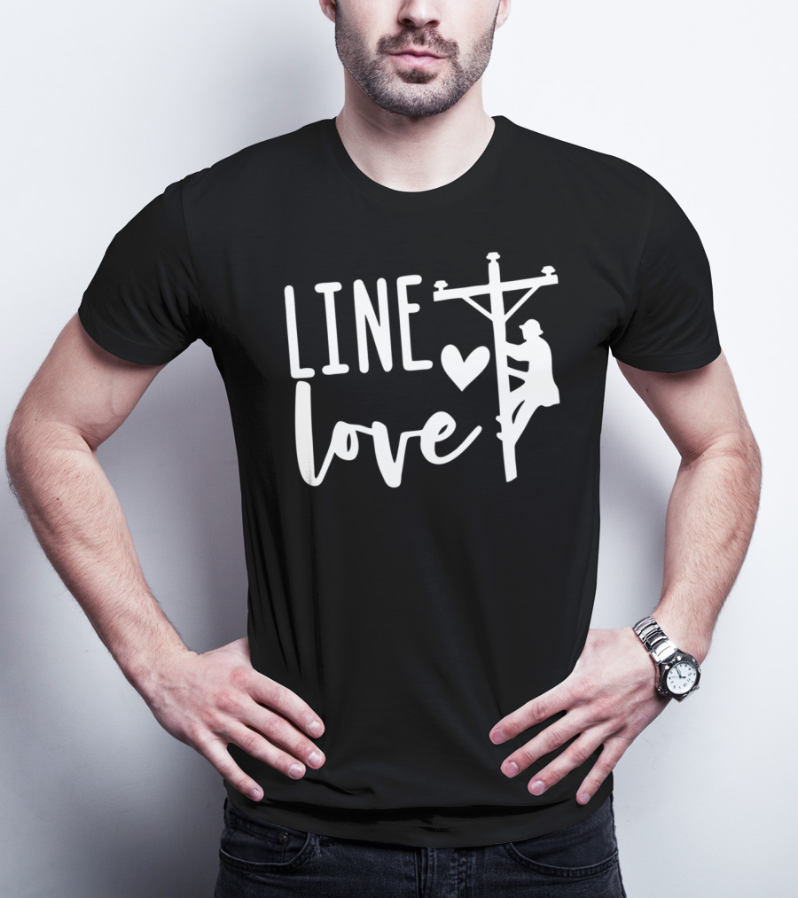 Line Love Lineman And Line Wife Climbing Silhouette With Heart T-Shirt