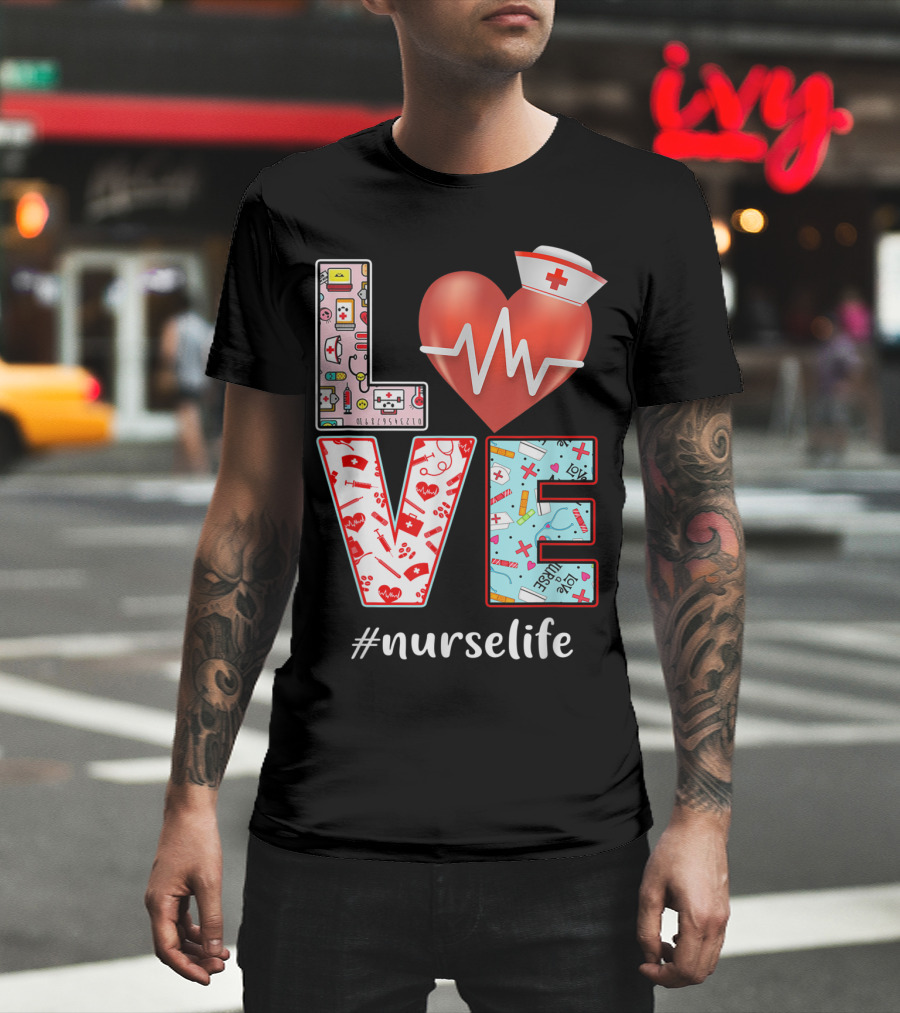 LOVE Heartbeat Nurselife Christmas Nursing T-Shirt