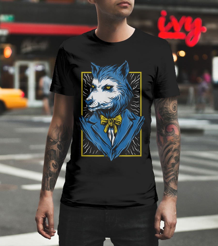 Mafia Don Dire Wolf Anthro In Suit With Yellow Bow Tie T-Shirt