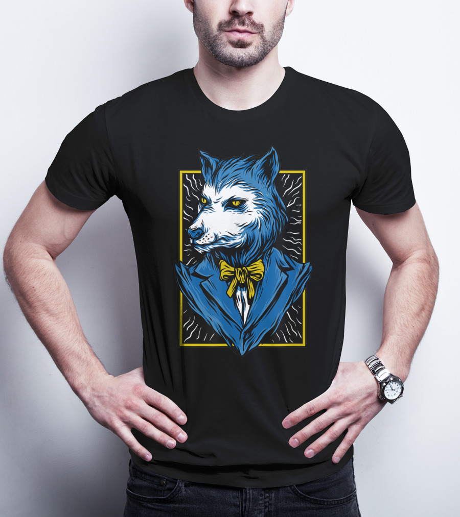 Mafia Don Dire Wolf Anthro In Suit With Yellow Bow Tie T-Shirt