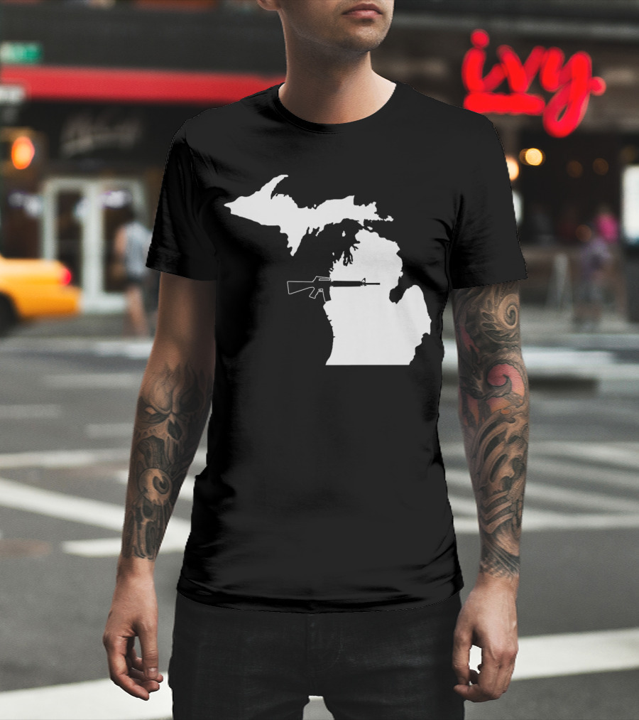 Michigan Shape With Tactical Gun T-Shirt