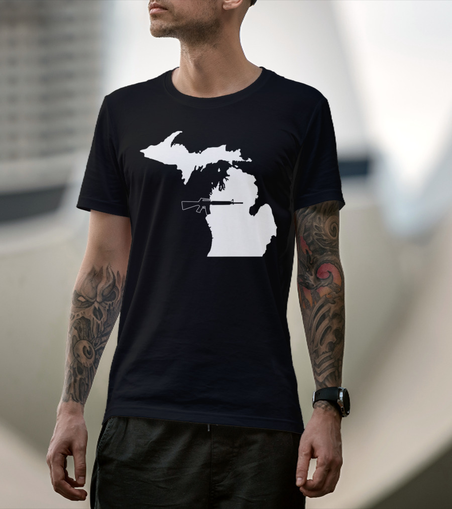 Michigan Shape With Tactical Gun T-Shirt