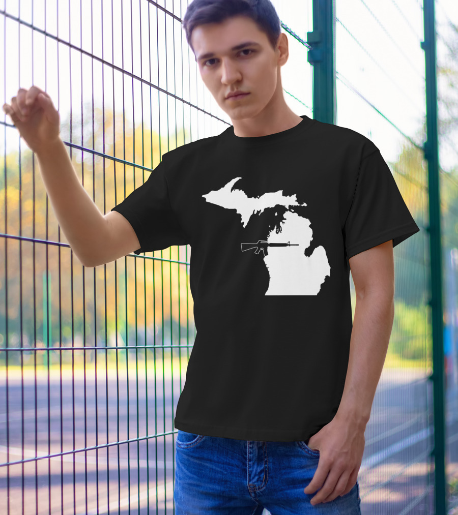 Michigan Shape With Tactical Gun T-Shirt