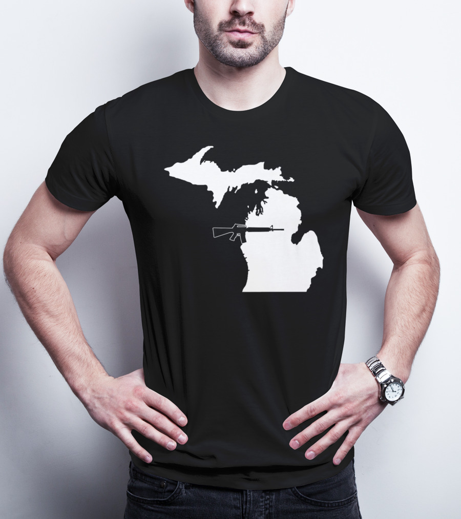Michigan Shape With Tactical Gun T-Shirt