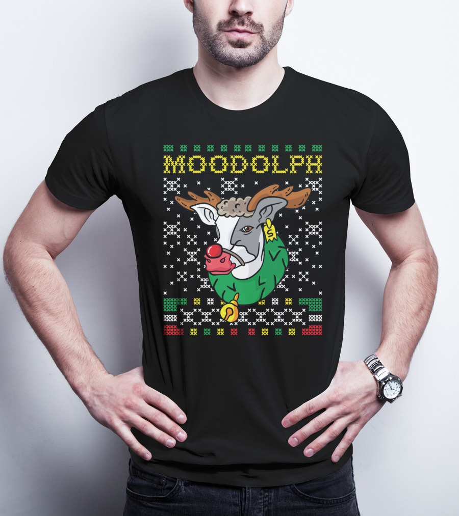 Moodolph Moo Cow Reindeer Christmas Holiday Sweatshirt T-Shirt